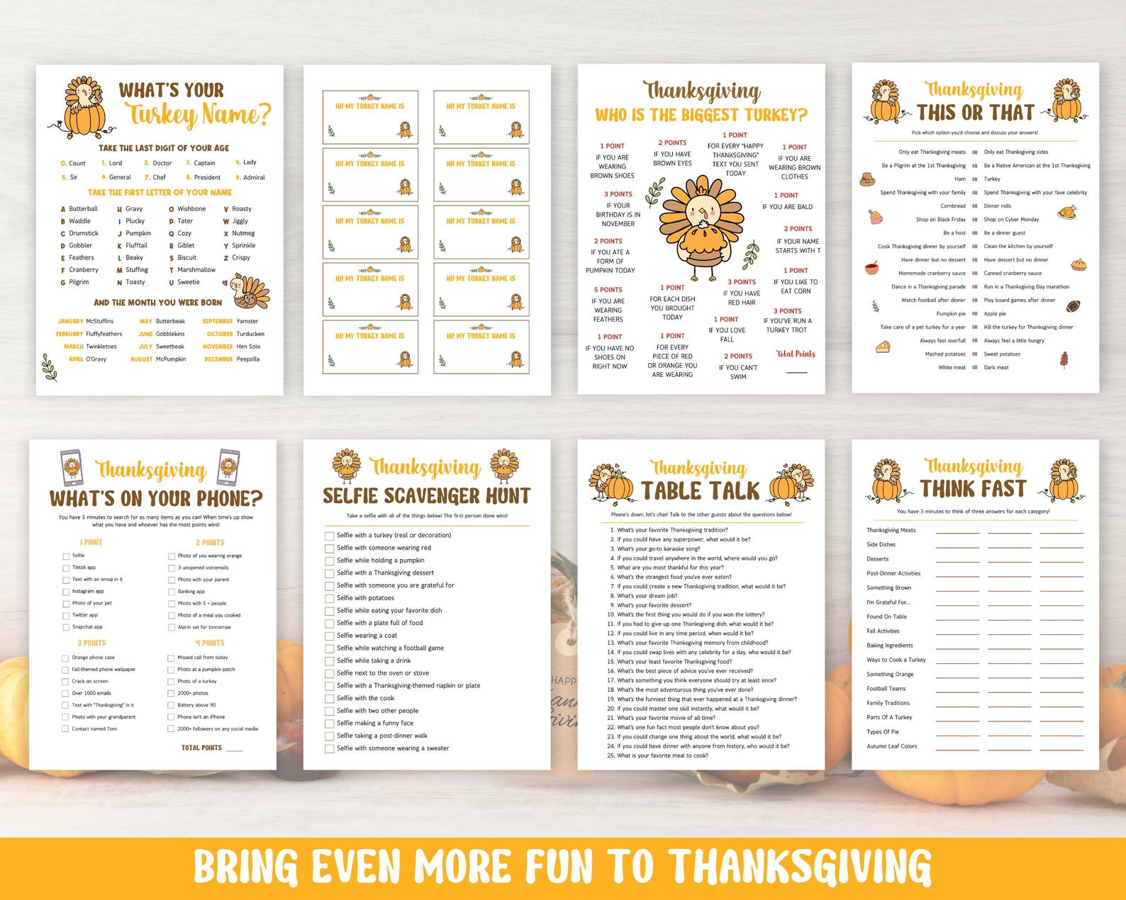Thanksgiving Games Bundle Printable, Friendsgiving Party Games, Family ...