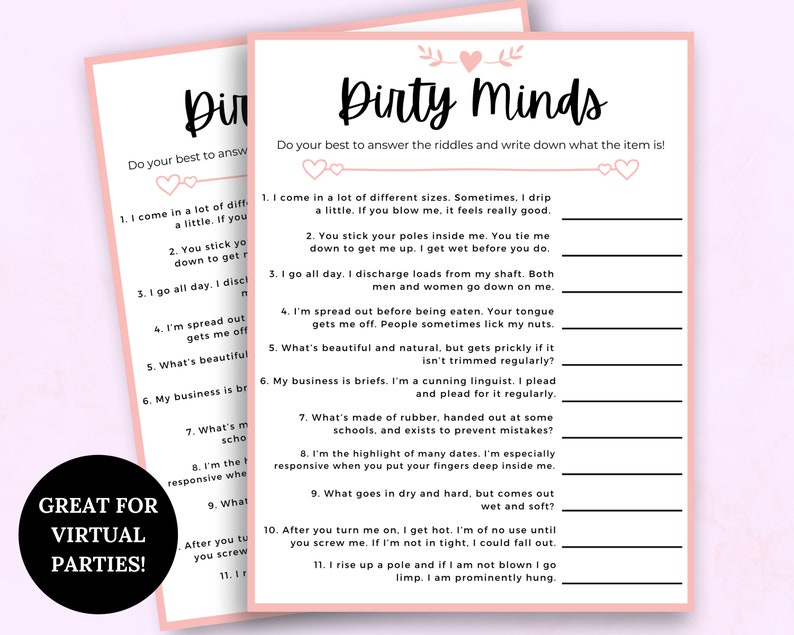 Dirty Minds Ladies Night Party Games Ladies Night Games | Etsy