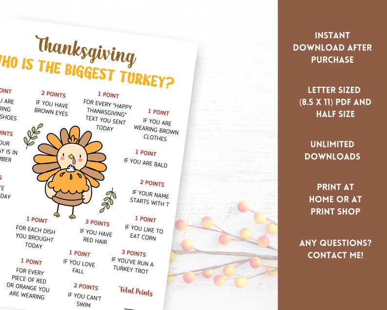 Thanksgiving Game, Who is the Biggest Turkey, Fun Thanksgiving Game ...