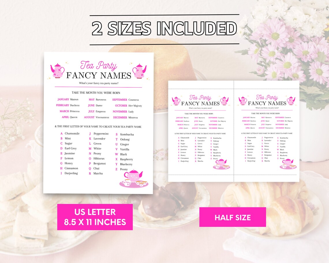 Tea Party Fancy Names, Tea Party Game for Adults, Tea Party Activities ...