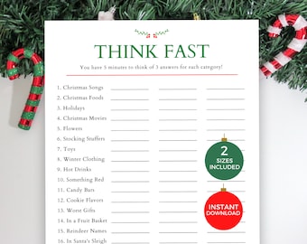 Christmas Think Fast, Holiday Party Game, Christmas Printable Game ...