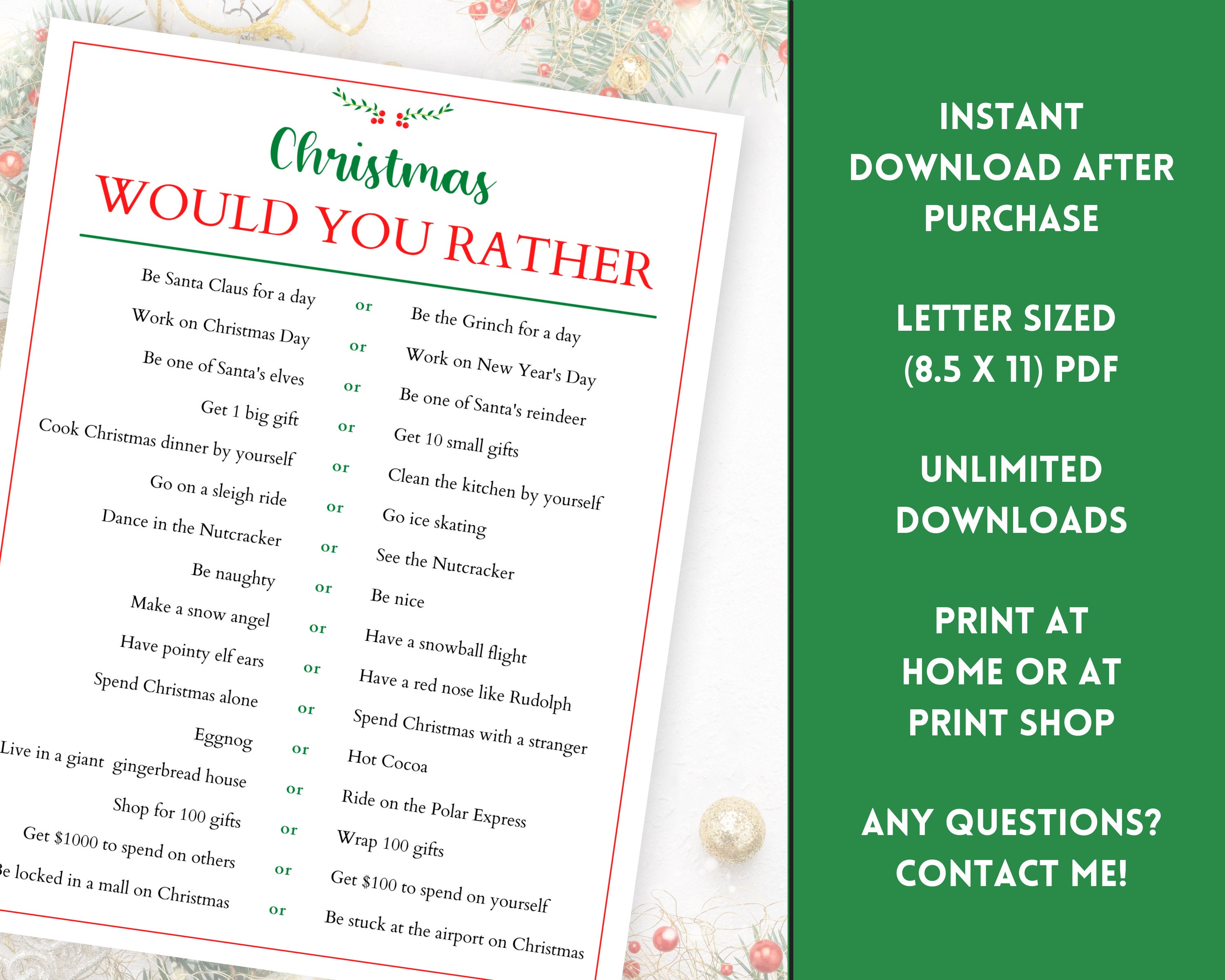 Christmas Would You Rather Game, Christmas Game Printable, Holiday ...