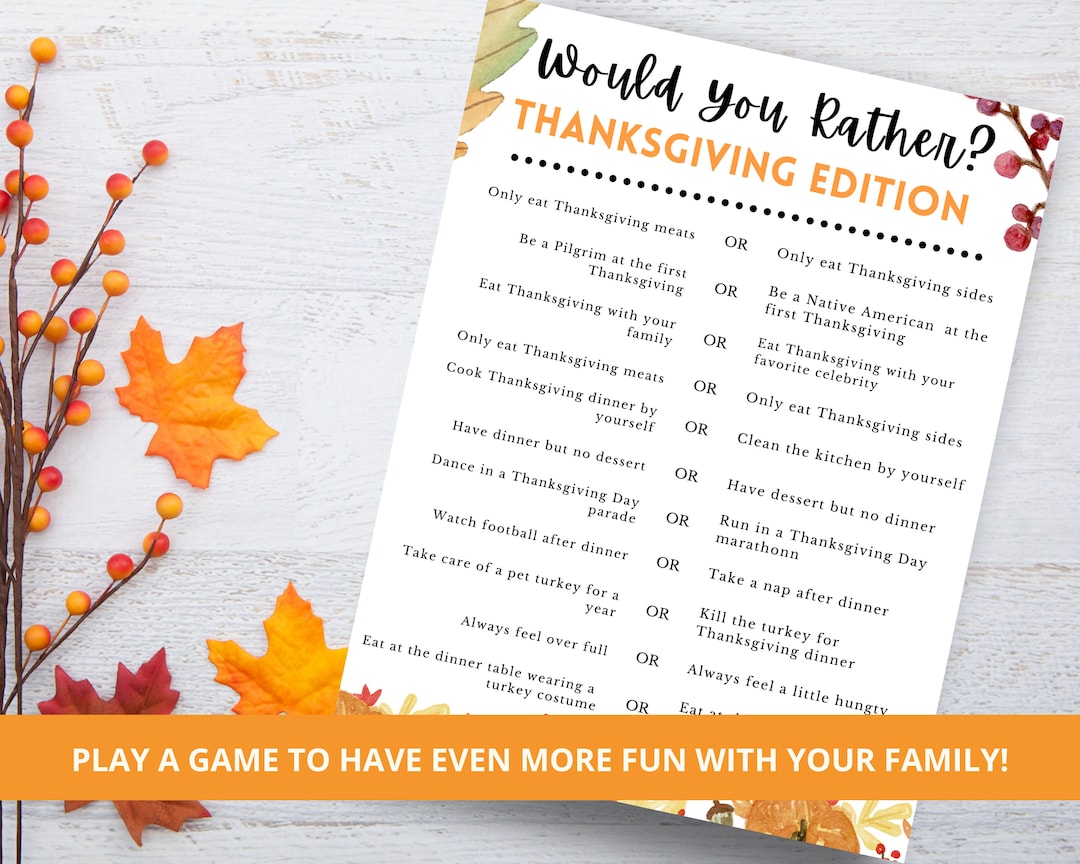 Thanksgiving Games, Thanksgiving Party Games, Would You Rather Game ...