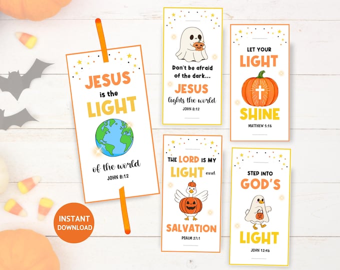 EDITABLE - Glow Stick Gift Tags - Let Jesus Light Your Way Halloween ...