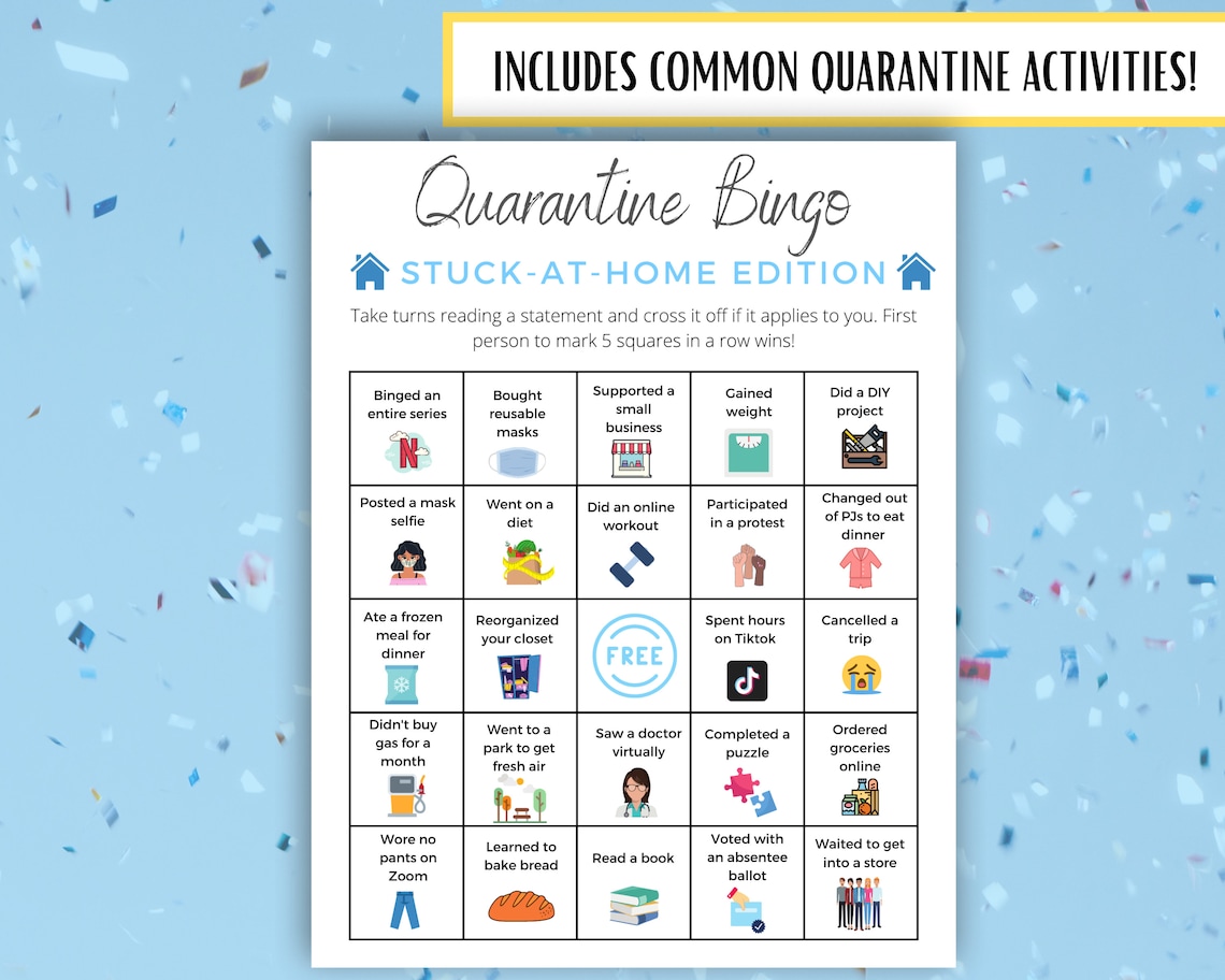 Quarantine Bingo Quarantine Game for Adults Quarantine - Etsy Canada