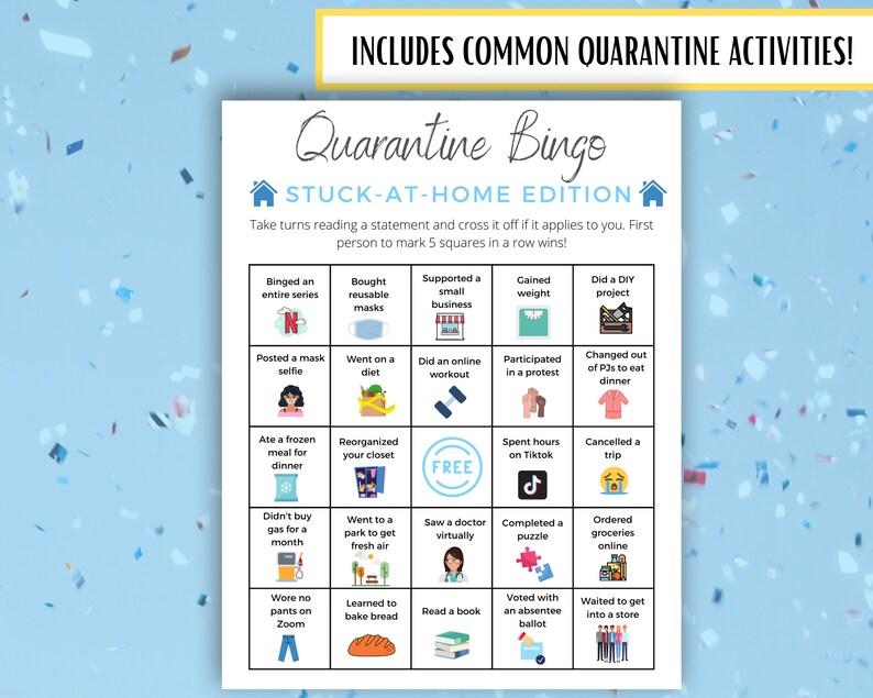 Quarantine Bingo Game for Adults Quarantine Birthday Games - Etsy
