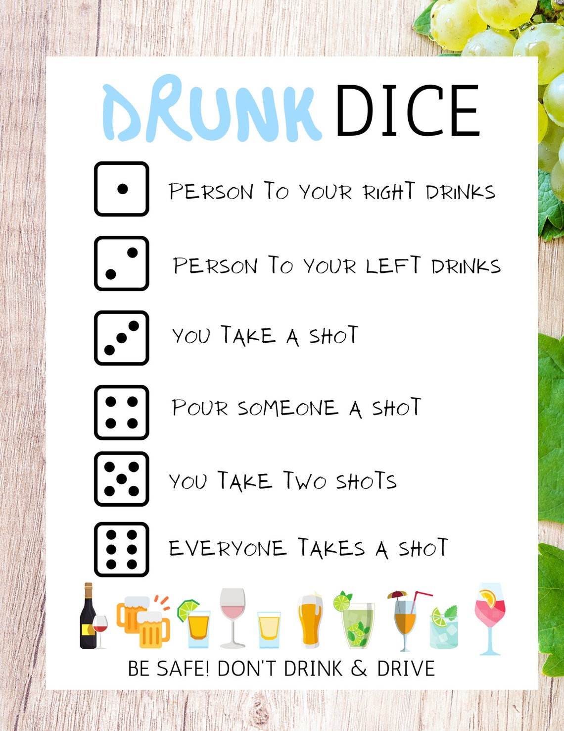 Drunk Dice Party Games Drinking Games For Adults Bachelorette Etsy Canada
