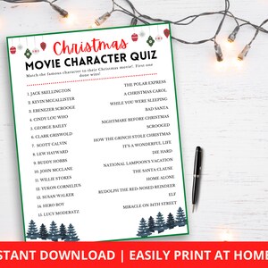 Christmas Party Game, Christmas Movie Characters Quiz, Printable ...