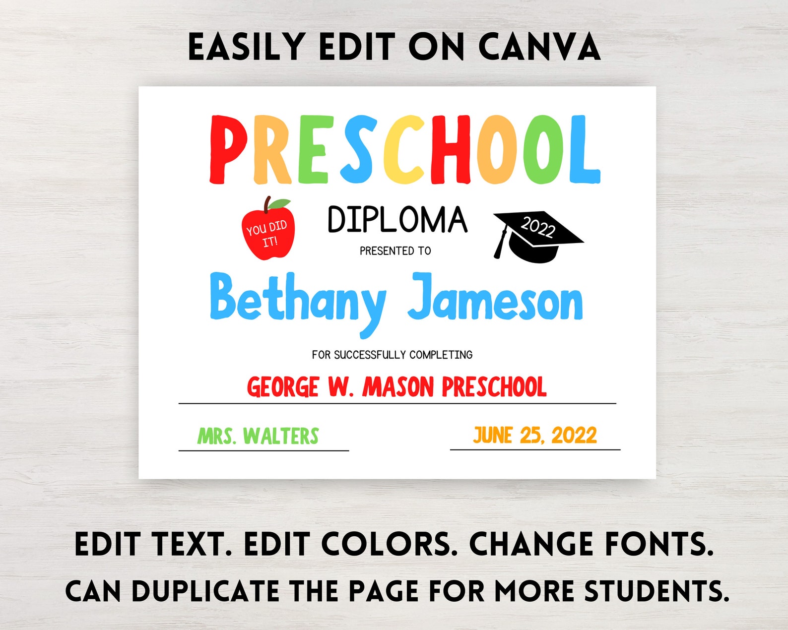 Editable Preschool Diploma Preschool Diploma Preschool - Etsy