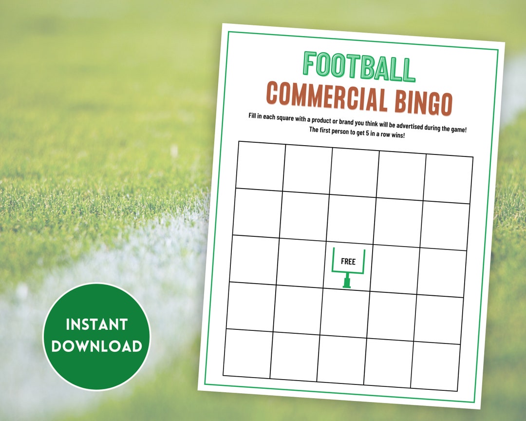 Football Commercial Bingo, Football Party Game, Football Theme Party ...
