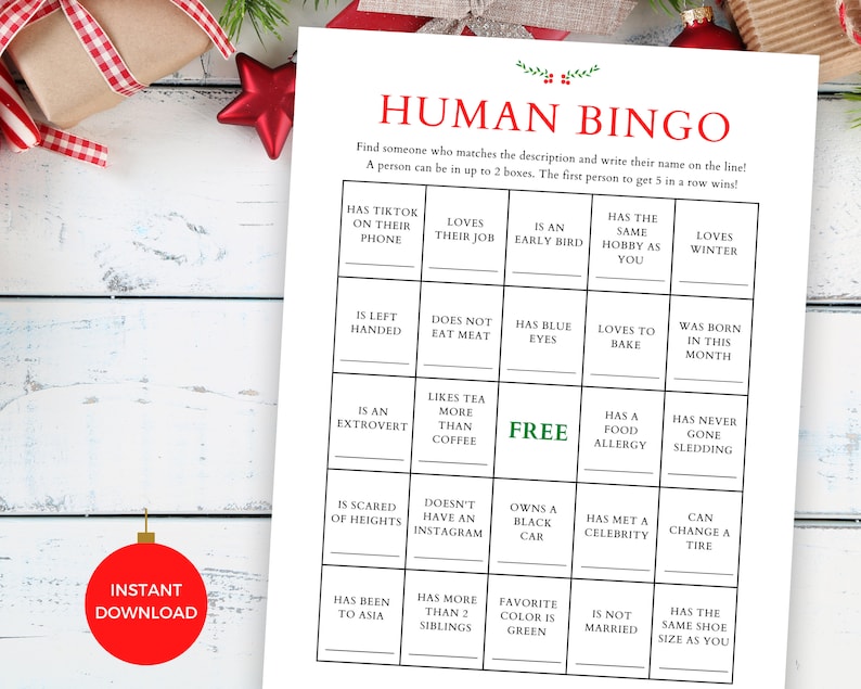 Human Bingo Christmas Party Starter Game Printable Christmas - Etsy