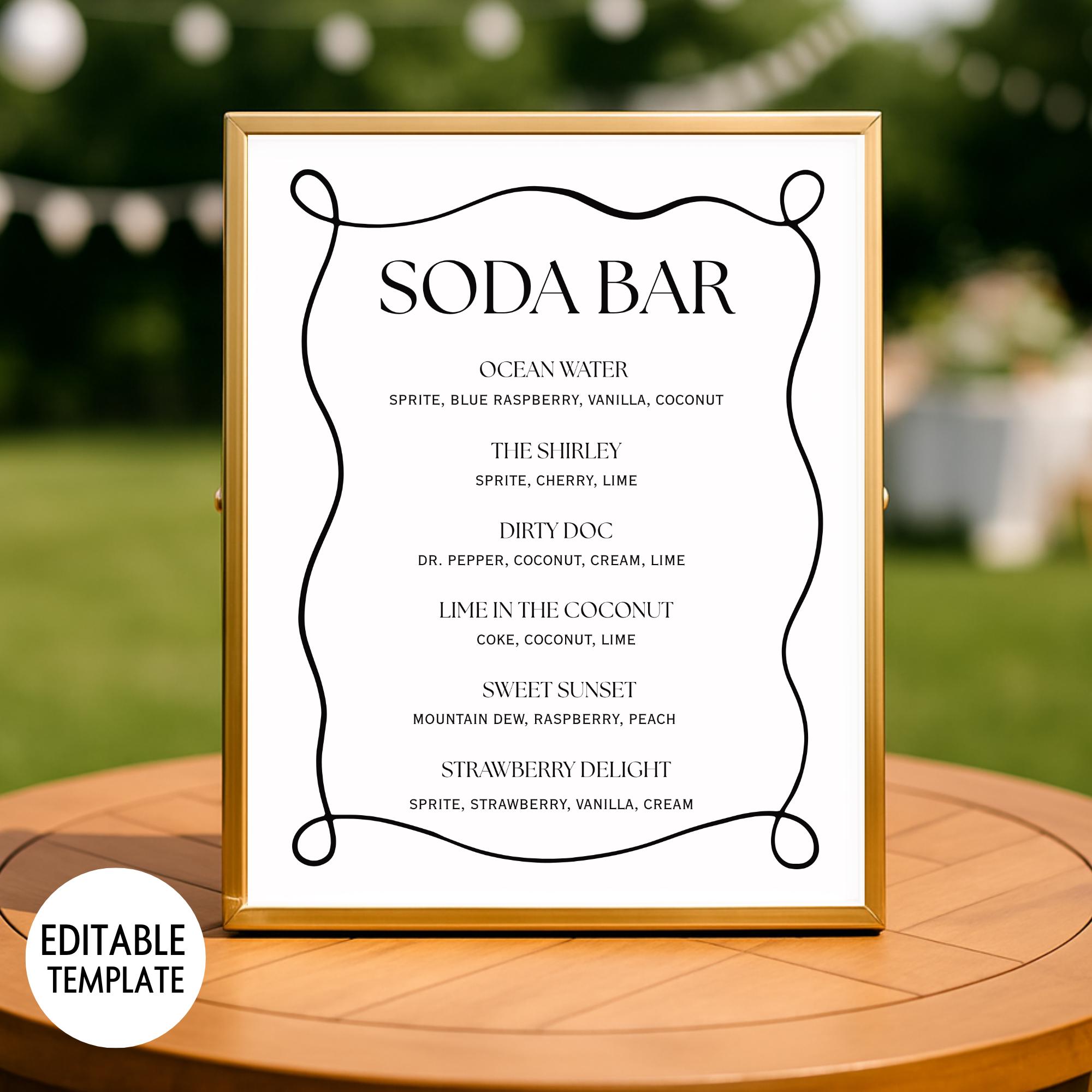 Editable Dirty Soda Bar Sign, Soda Bar Sign Template, Bar Menu for ...