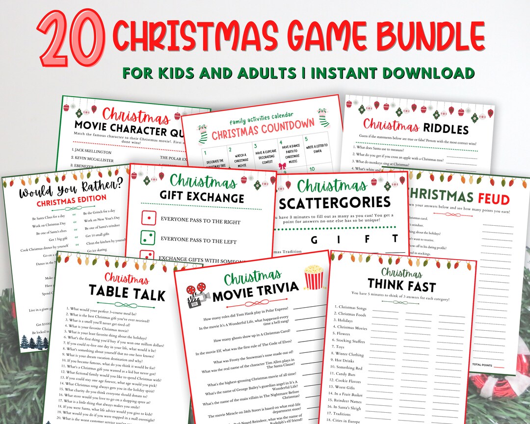 Printable Christmas Party Games, 20 Christmas Games Bundle, Christmas ...