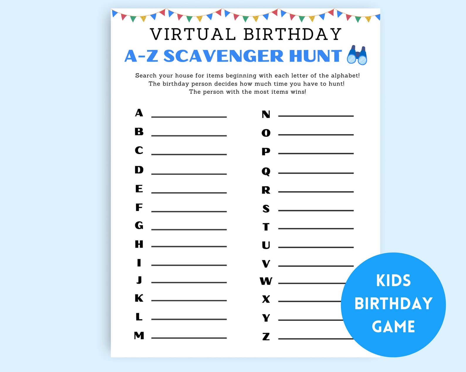 Virtual Birthday Scavenger Hunt A-Z Scavenger Hunt Kids - Etsy