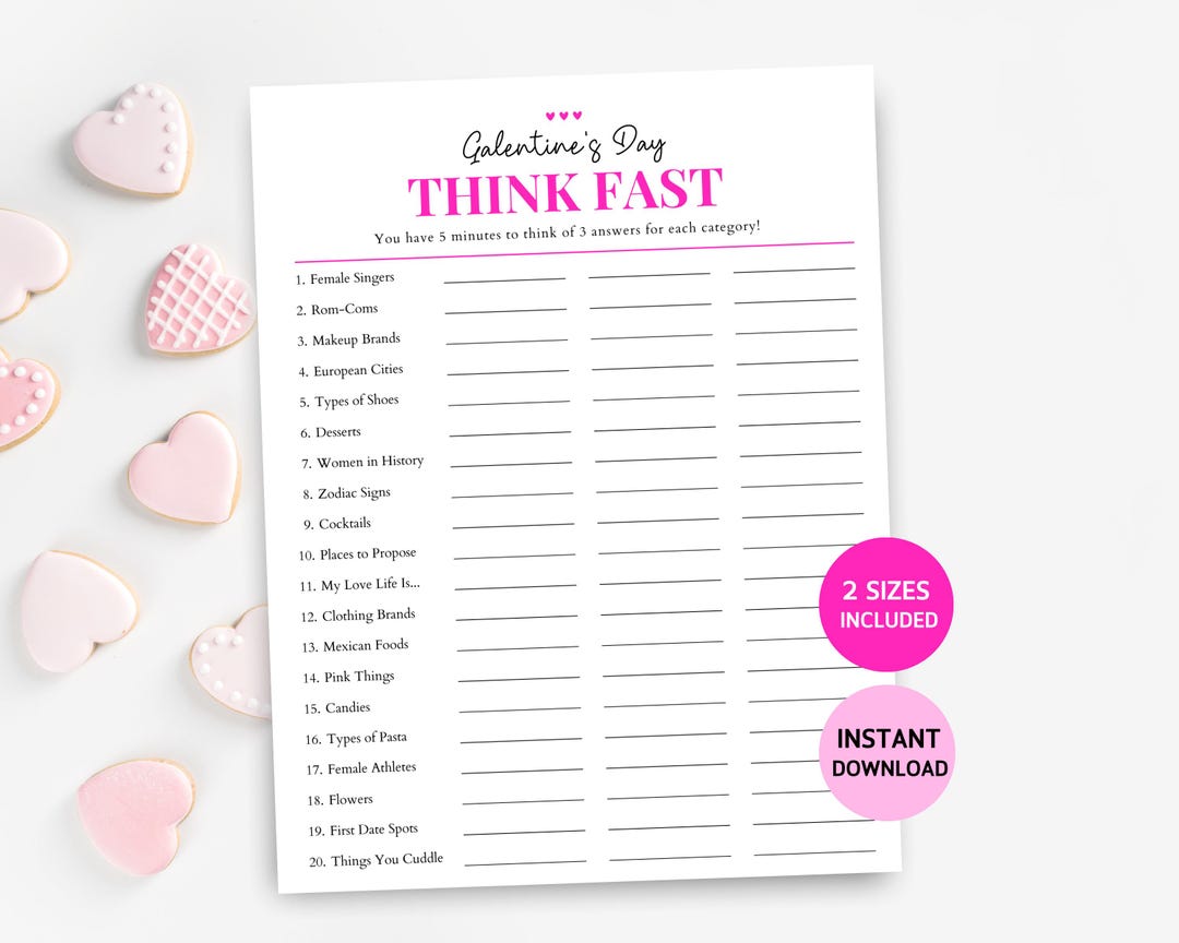 Galentine's Day Think Fast Game, Fun Valentine's Day Game, Valentine's ...