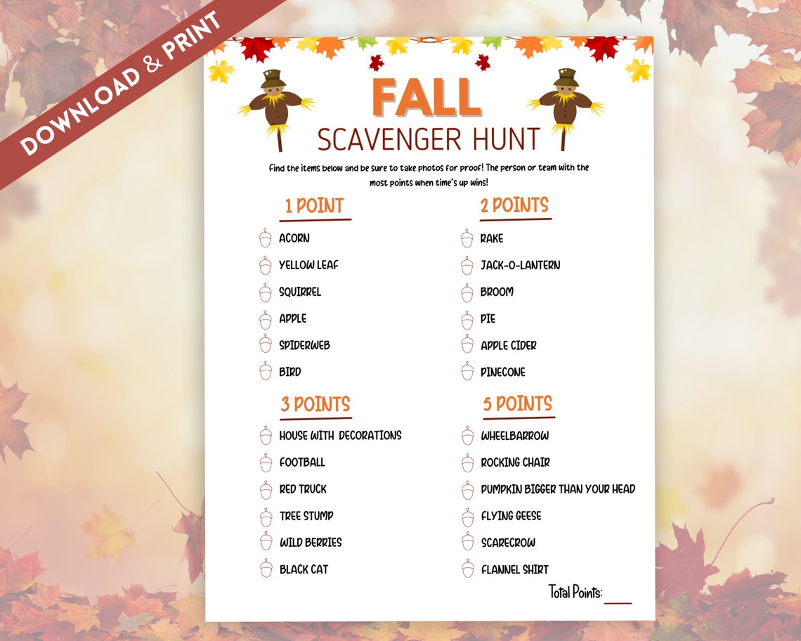 Fall Scavenger Hunt Printable Scavenger Hunt Fall Printable - Etsy