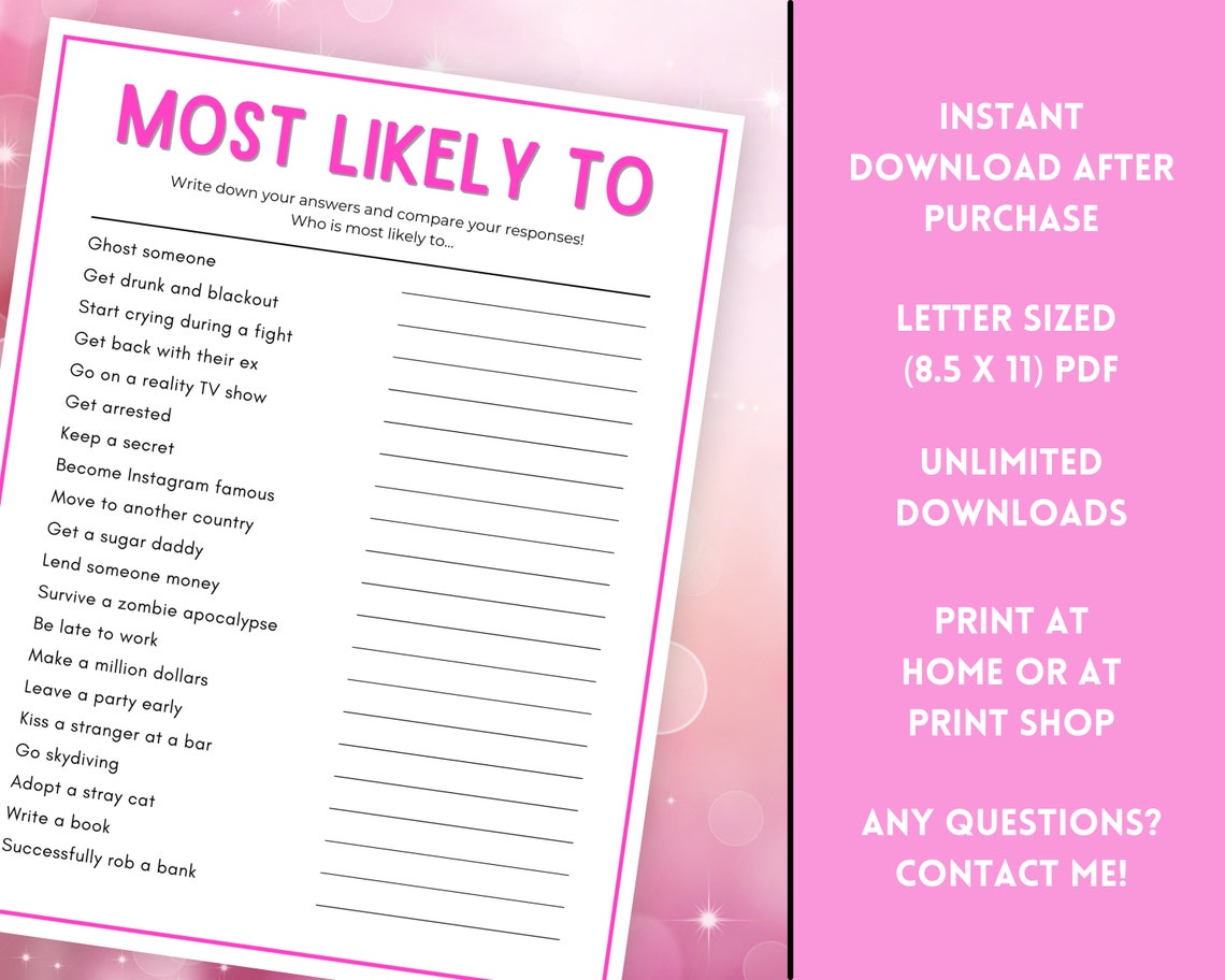 Most Likely To Funny Party Games Adult Party Game Girls - Etsy