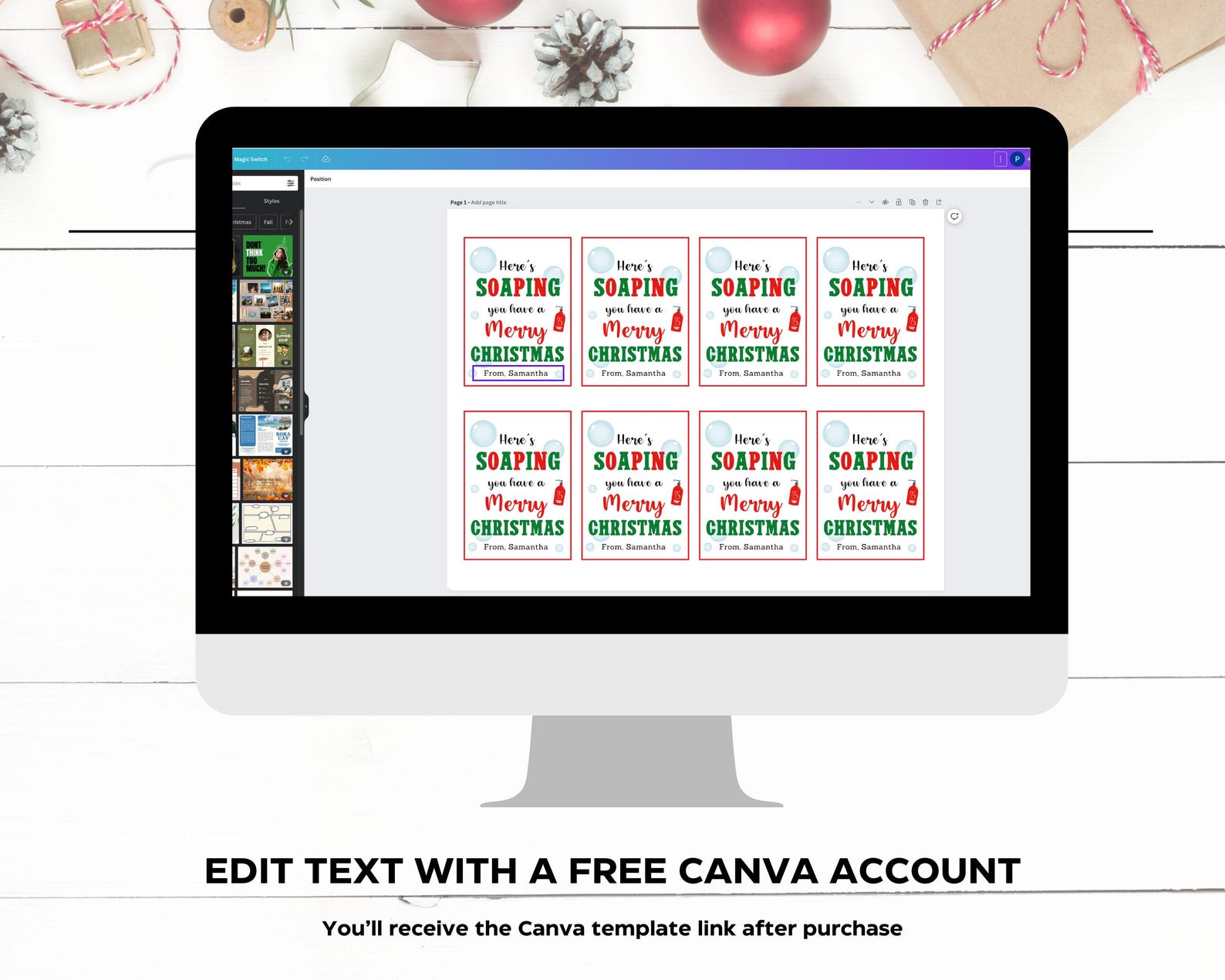 Here's Soaping You Have A Merry Christmas Tag, Editable Christmas Soap ...