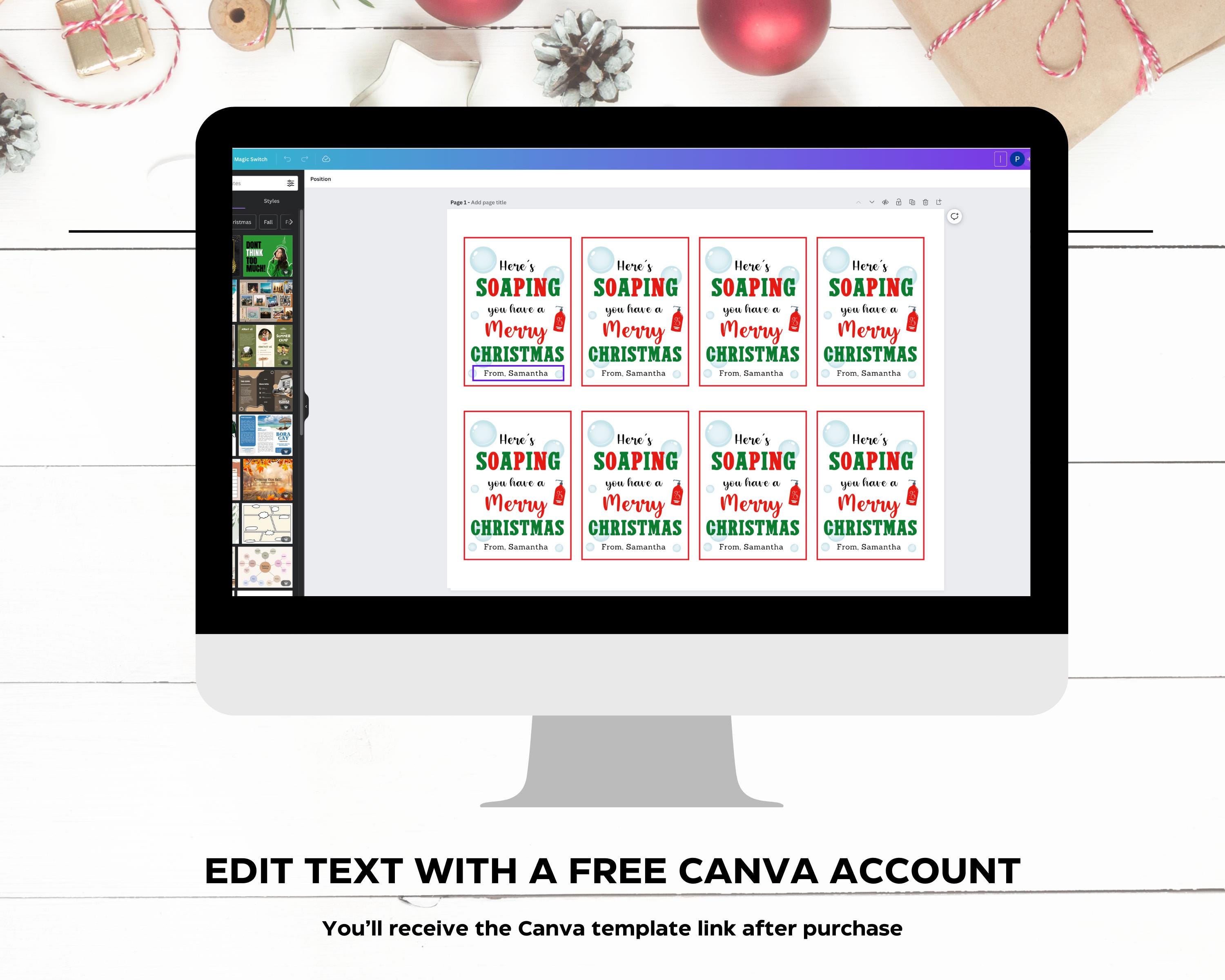 Here's Soaping You Have A Merry Christmas Tag, Editable Christmas Soap ...