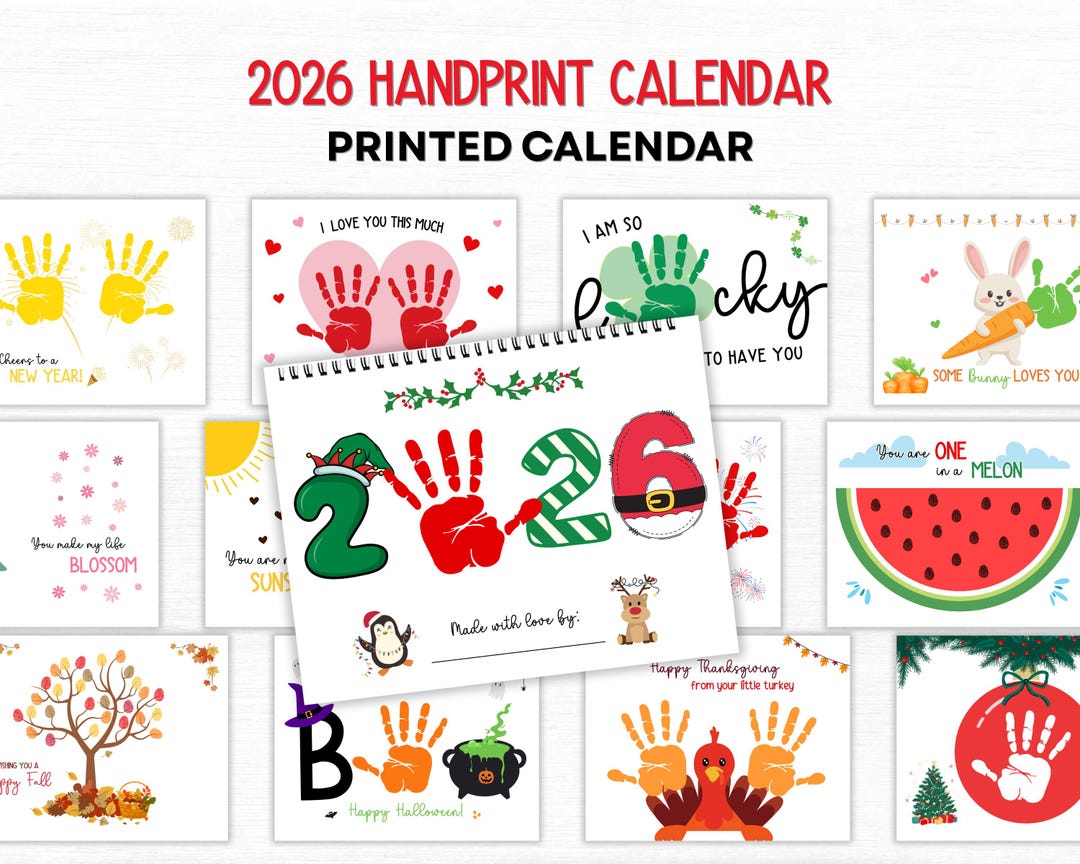 PRINTED 2026 Handprint Calendar Keepsake, 2026 Handprint Calendar Art ...