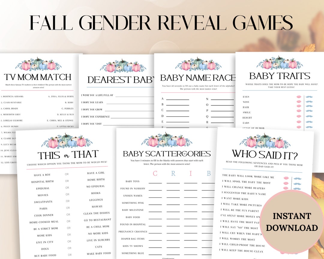 Gender Reveal Games, Thanksgiving Gender Reveal Games, Fall Themed ...
