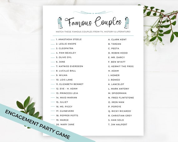 Famous Couples Game Couple Matching Game Blue Bridal Shower | Etsy
