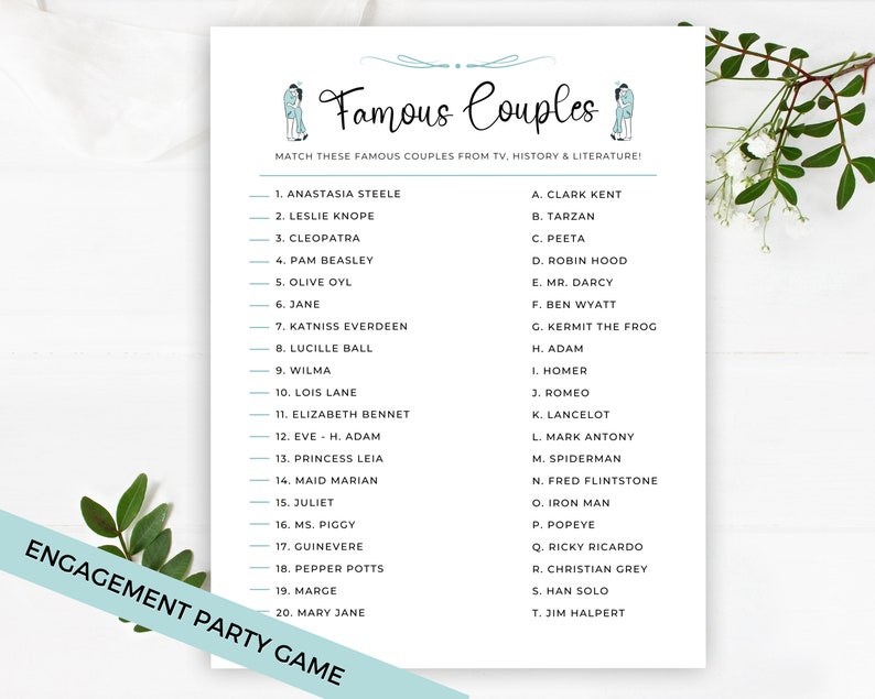 Famous Couples Game Couple Matching Game Blue Bridal Shower - Etsy