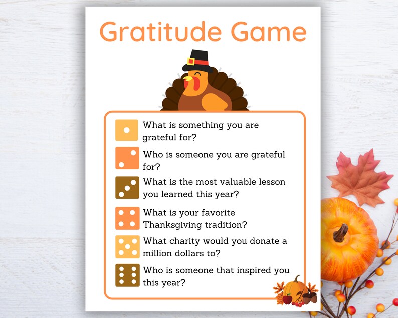 Thanksgiving Gratitude Game, Thanksgiving Dice Game, Thanksgiving Party ...