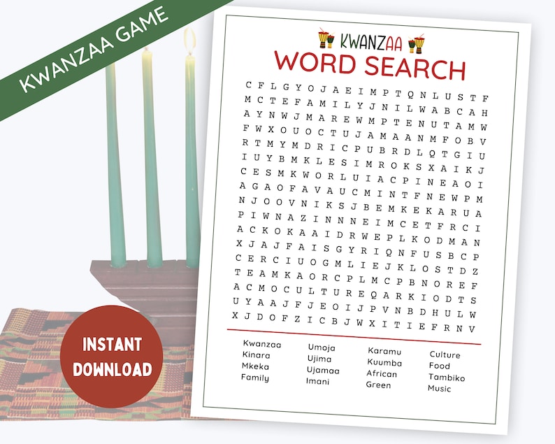 Kwanzaa Activity Kwanzaa Game Kwanzaa Word Search Printable - Etsy