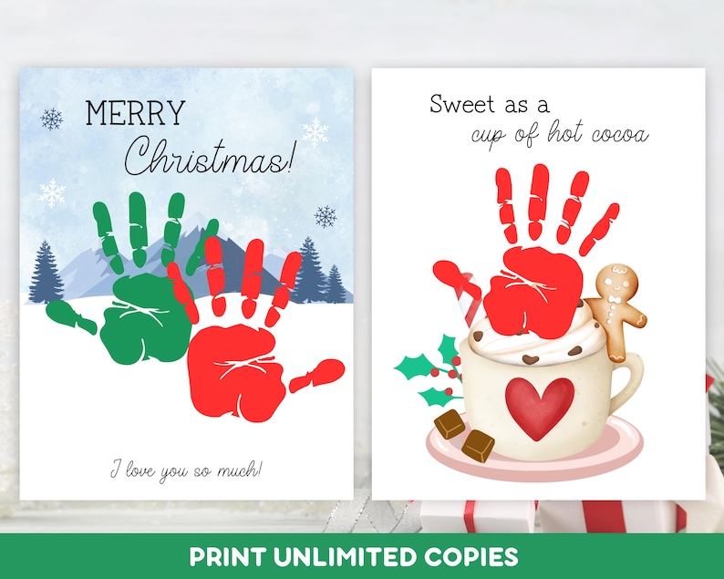 Christmas Handprint Art Bundle, 2024 Christmas Keepsake Crafts, Holiday ...
