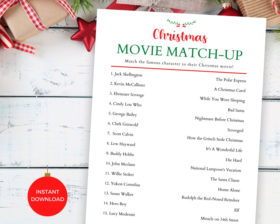 Christmas Movie Trivia, Printable Christmas Game, Christmas Party Game ...