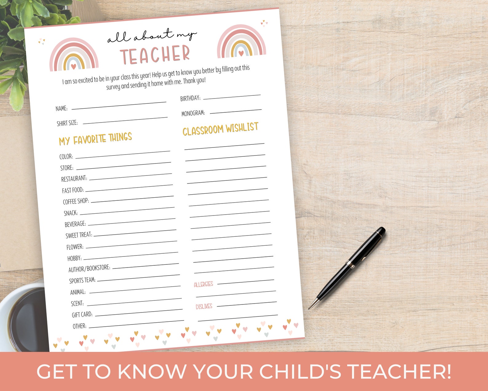 All About the Teacher Survey, PTA Teacher Form, Teacher Appreciation ...