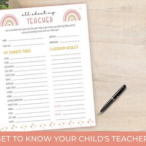 All About the Teacher Survey, PTA Teacher Form, Teacher Appreciation ...