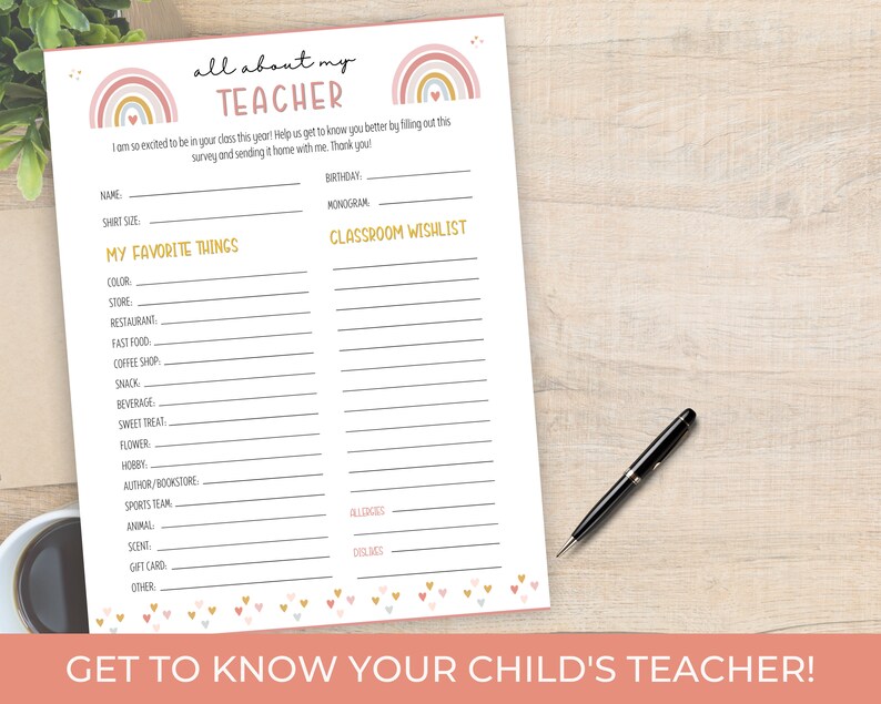 All About the Teacher Survey PTA Teacher Form Teacher - Etsy