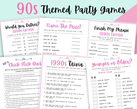 90s Party Games Bundle 90s Birthday Party Games 90s Themed | Etsy UK