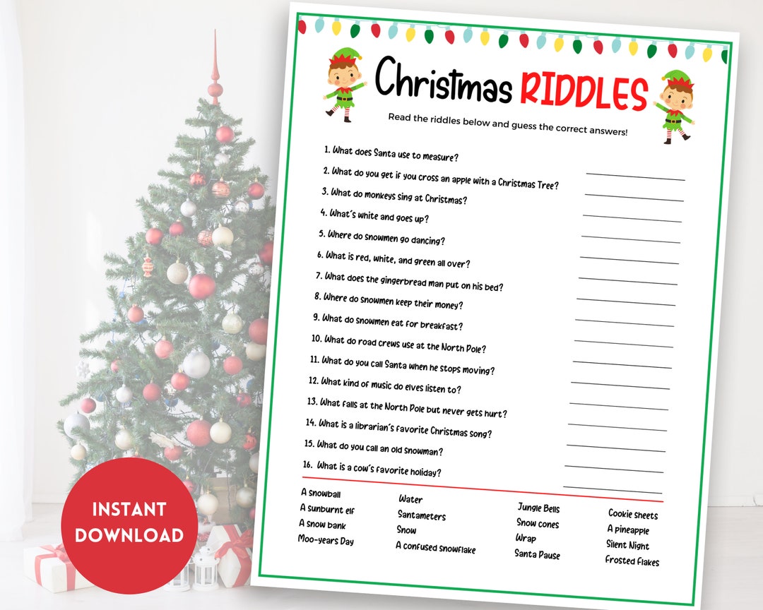 Christmas Riddles, Fun Christmas Game, Christmas Party Game, Christmas ...
