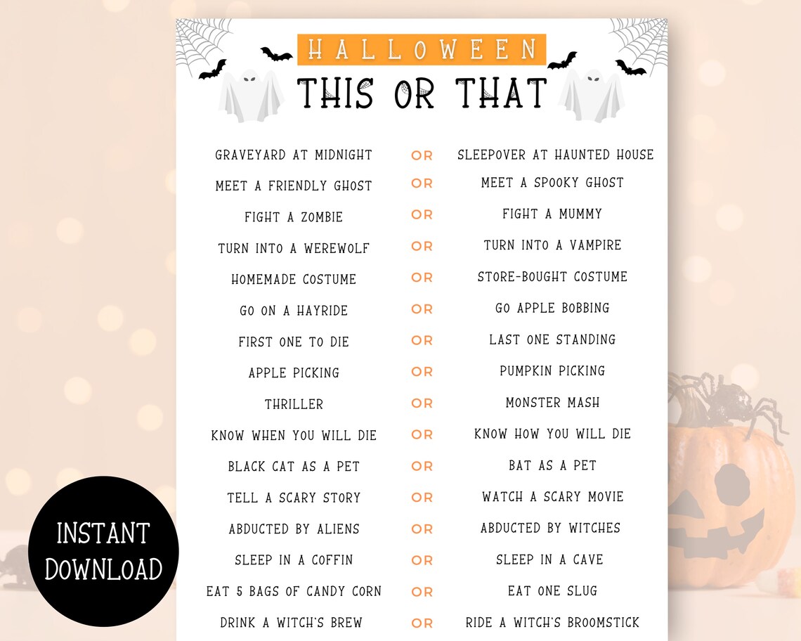 Halloween This or That Printable Halloween Game Halloween | Etsy