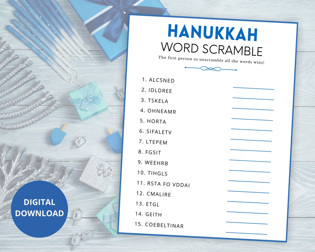Hanukkah Party Game, Hanukkah Word Scramble, Printable Hanukkah Game ...