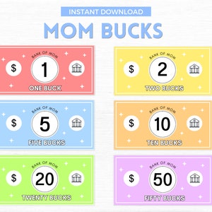 Mom Bucks Printable Reward Bucks For Kids Pretend Play Money For Kids