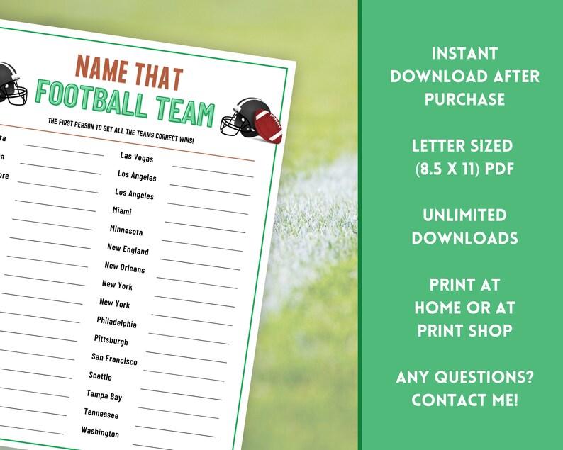 Name That Football Team Football Party Game Football Trivia - Etsy