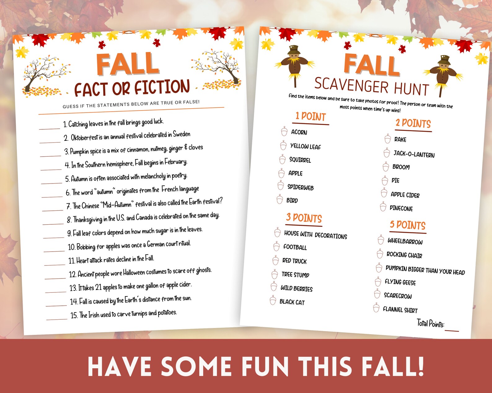 Fall Games Bundle Printable Autumn Game Bundle Fall - Etsy