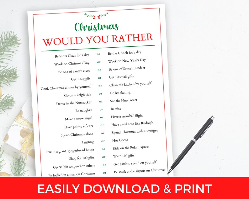 Christmas Would You Rather Game, Christmas Game Printable, Holiday ...