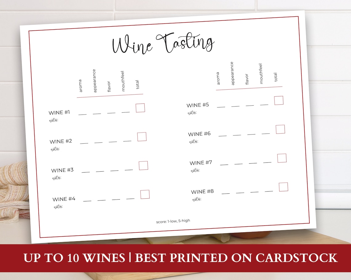 Blind Wine Tasting Score Sheet 8 Wines Wine Tasting Score - Etsy