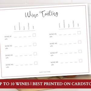 Blind Wine Tasting Score Sheet, 8 Wines, Wine Tasting Score Card ...
