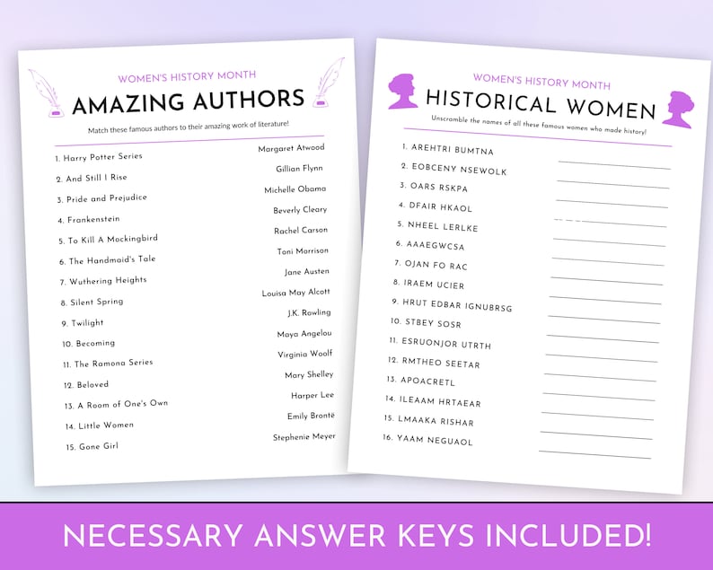 Women's History Month Games International Women's Day | Etsy