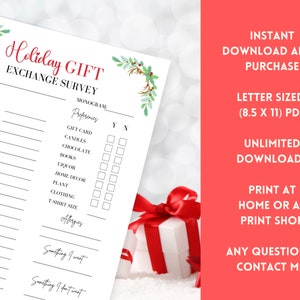 Holiday Gift Exchange Survey, Holiday Gift Exchange Questionnaire ...
