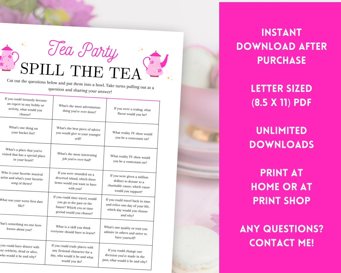 Tea Party Game Printable, Tea Party Icebreaker Game, Fun Tea Party Game ...
