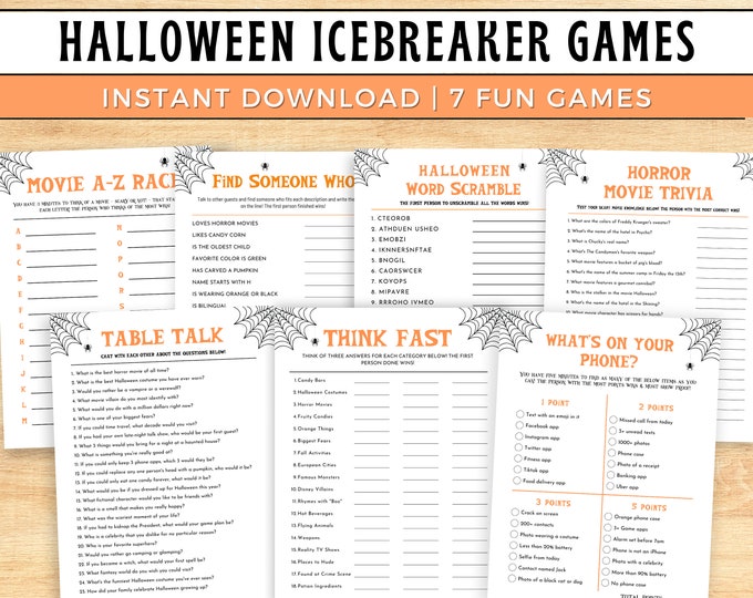 15 Halloween Party Game Bundle Printable for Kids and Adults Icebreaker ...