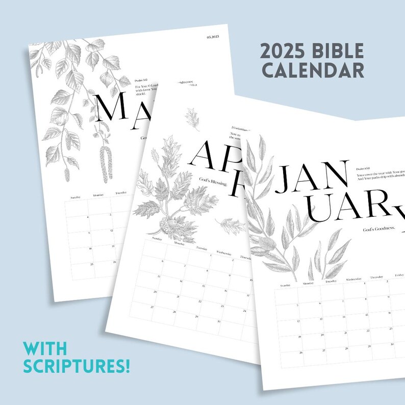 2025 Bible Verse Calendar PDF | A4 and US Letter | Different Scriptures ...