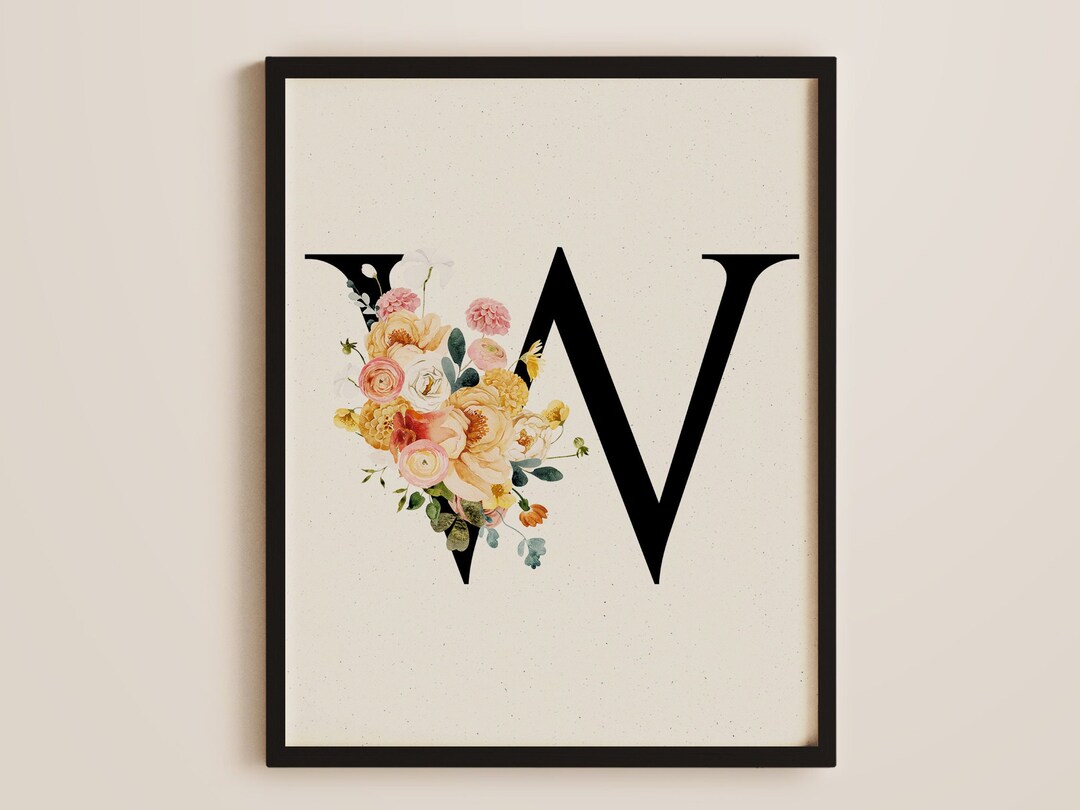 Boho Monogram Art With Watercolor Flowers Custom Initial for Baby ...